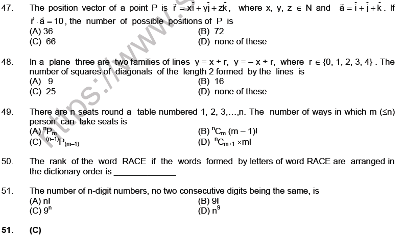 Jee Mathematics Permutation And Combination Mcqs Set A With Answers